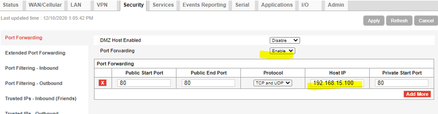 How to configure Port Forwarding over Serial Point to Point