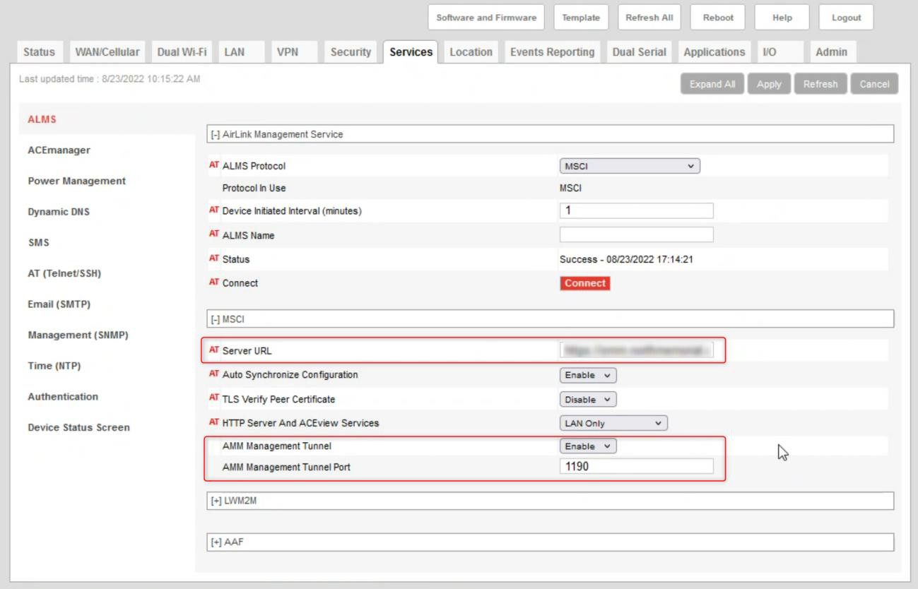How to get my ALEOS gateway to report to a AM/AMM Server